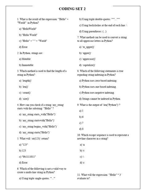 Coding Set 2 Questions Pdf String Computer Science Computer Programming