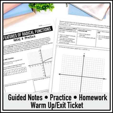Graphing Radical Functions And Key Features Algebra 2 Lesson Guided Notes