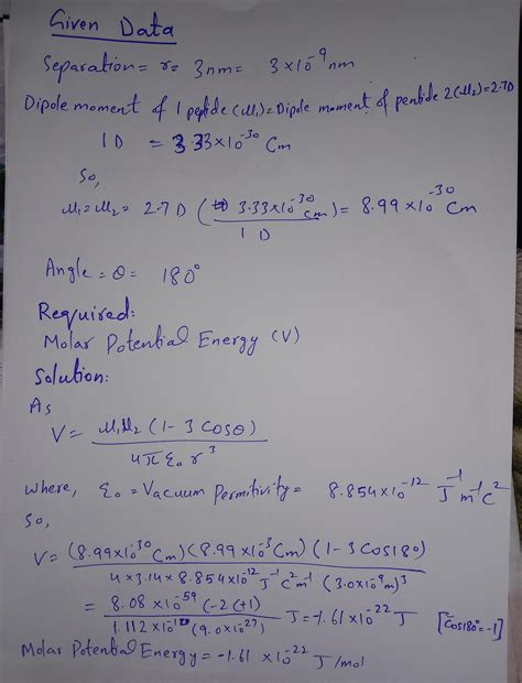 Solved 1 What Is Molar Potential Energy Of The Dipolar Interaction