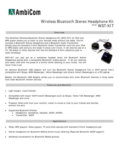 Ambicom Wireless Bluetooth 0spec Pdf Bluetooth Headphones