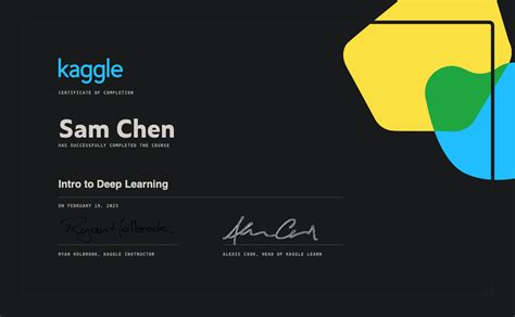 sam chen completed the intro to deep learning course on kaggle
