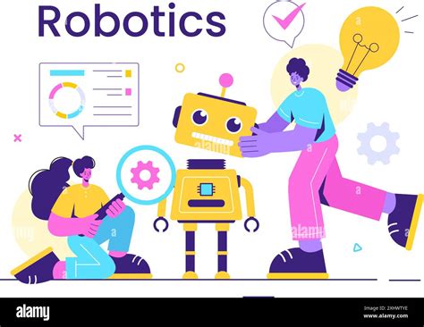 Robotics Vector Illustration Of Artificial Intelligence Robots Communicating With Technology And