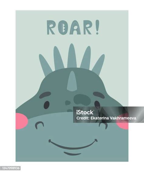 평평한 스타일의 귀여운 만화 작은 공룡 포스터 어린이 의류 인쇄 및 다양한 디자인의 벡터 캐릭터 으르렁거리다 공룡에 대한 스톡 벡터 아트 및 기타 이미지 Istock