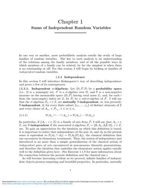 050 Pp 1 58 Sums Of Independent Random Variables Pdf Random