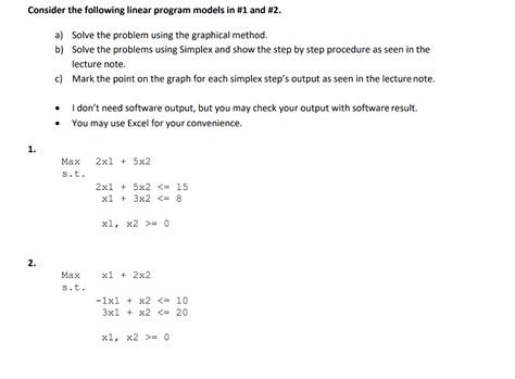 consider the following linear program models in 1