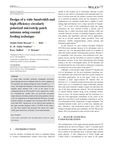 Pdf Design Of A Wide Bandwidth And High Efficiency Circularly Polarized Microstrip Patch