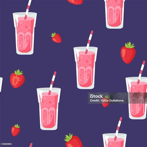 밀크 셰이크 스무디 칵테일 유리 우유 카톤 바나나 및 딸기 분리 칵테일로 벡터 이음새가 없는 패턴 음료와 낙서 배경 0명에 대한 스톡 벡터 아트 및 기타 이미지 Istock