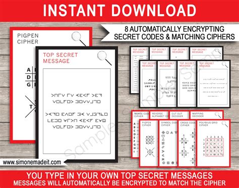 Secret Agent Codes And Ciphers Printable Decoders Top Secret Etsy