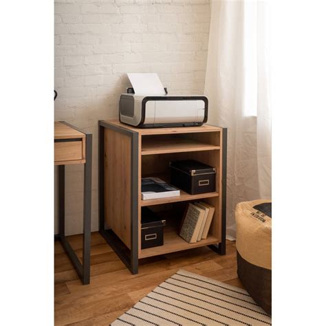 Fitueyes Mobile Under Desk Printer Stand With Wheels Wood Small Rolling Printer Cart With 3