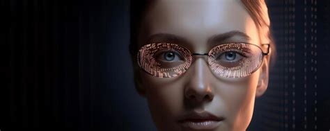 Premium Ai Image Young Women Face With Glasses With Binary Code Reflection On Black Background