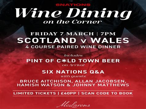 Rugby Wine Dinner Scotland Vs Wales At Mclarens On The Corner