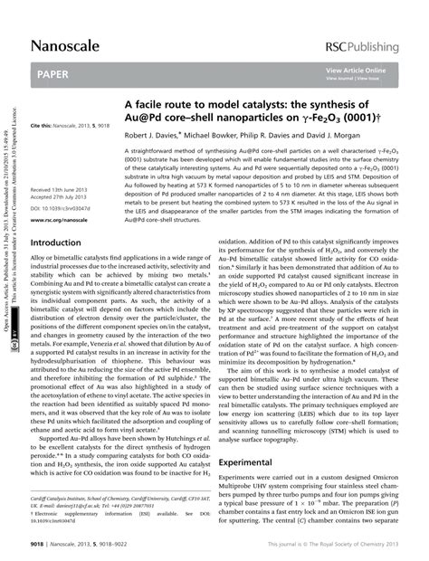 Pdf A Facile Route To Model Catalysts The Synthesis Of Aupd Core Shell Nanoparticles On γ