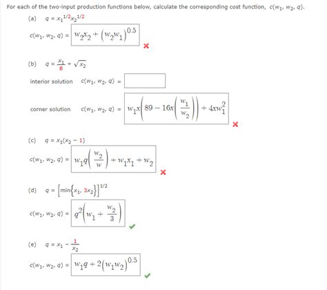 Solved For Each Of The Two Input Production Functions Below