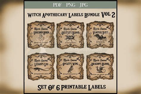 Witches Apothecary Labels Bundle Vol 2 Witchy Jar Label Witch Spel