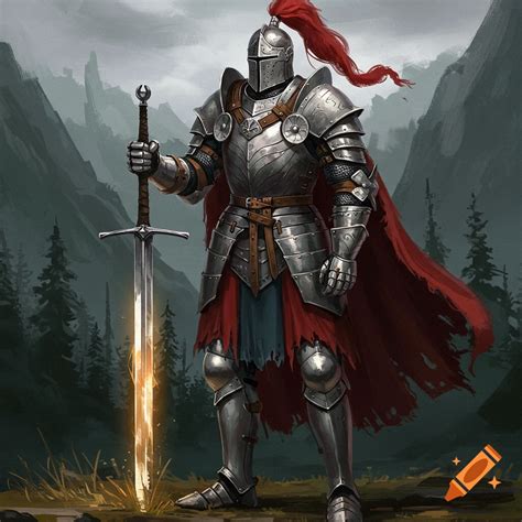 A Middle Aged Knight In Full Armor Holds A Sword In A Vibrant Flowery