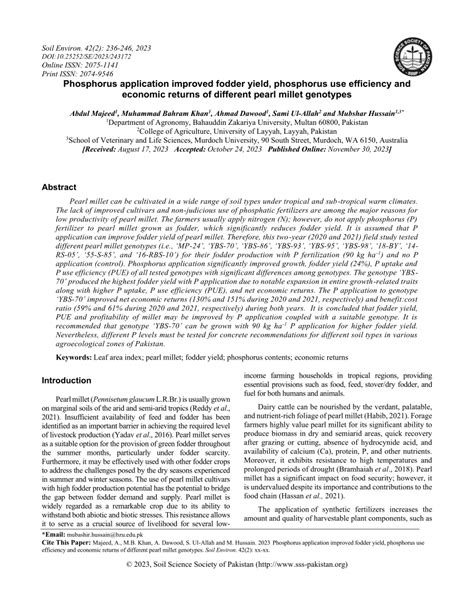 Pdf Phosphorus Application Improved Fodder Yield Phosphorus Use