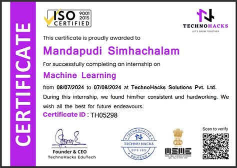 Simhachalam Mandapudi On Linkedin Machinelearning Internship Technohacks