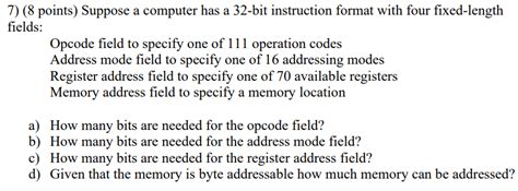 Solved 7 8 Points Suppose A Computer Has A 32 Bit