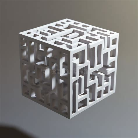 Abstract Geometric Cube With Intricate Maze Pattern Stock Illustration