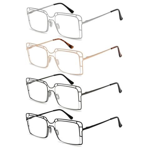 Reading Glasses Thin Metal Hollow Spectacles 4 Pack Women Men