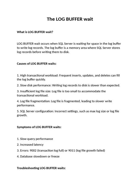 The Log Buffer Wait Type Pdf Microsoft Sql Server Databases