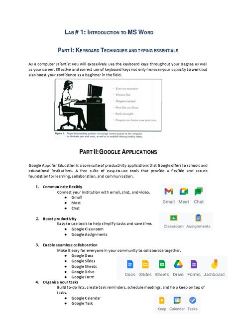Ms Word Lab 1 Introduction To Ms Word Part I Keyboard Techniques