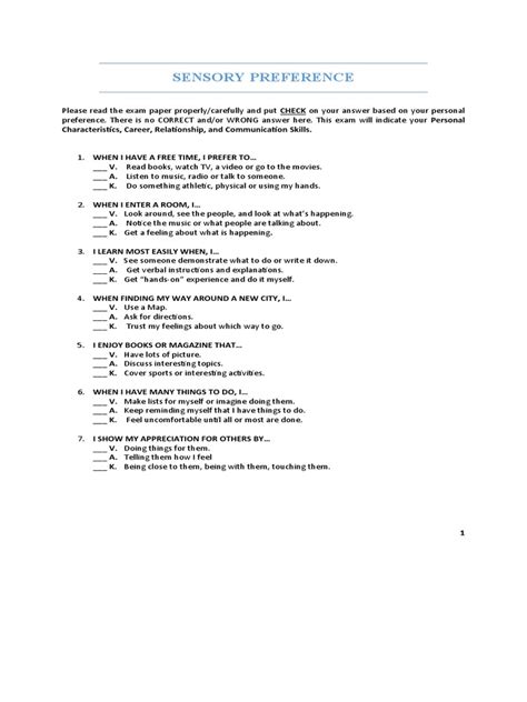 Discovering Your Sensory Preferences Results From A Self Assessment