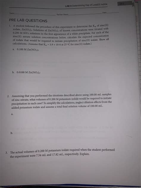 Solved LAB Determining Ksp Of Lead II Lodide Dale PRE Chegg