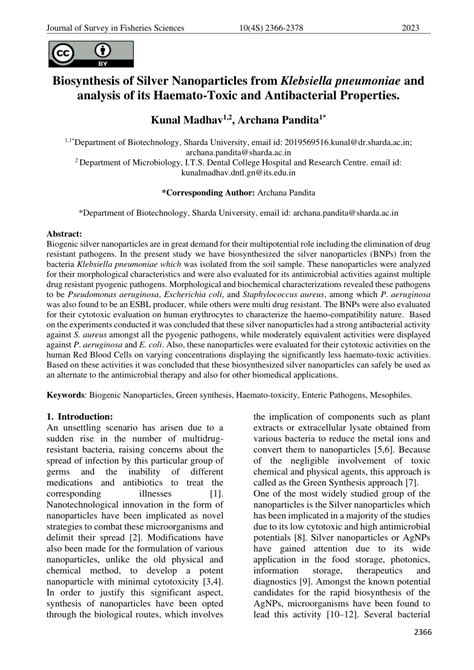 Pdf Biosynthesis Of Silver Nanoparticles From Klebsiella Pneumoniae And Analysis Of Its