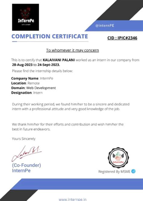 Kalaivani Palani On Linkedin Internship Internpe Webdevelopment