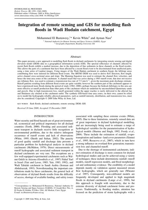 Pdf Integration Of Remote Sensing And Gis For Modelling Flash Floods In Wadi Hudain Catchment