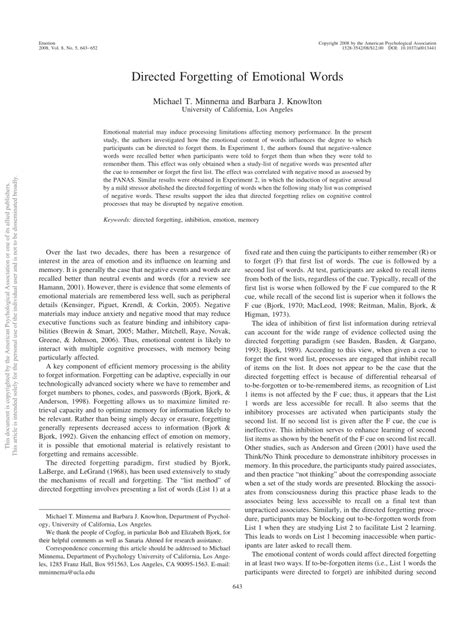 Pdf Directed Forgetting Of Emotional Words