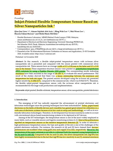 2 Inkjet Printed Flexible Temperature Sensor Silver Nanoparticles Ink Pdf Materials