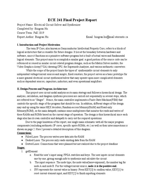 Ece241 Final Project Report Pdf Electronic Circuits Computer Program