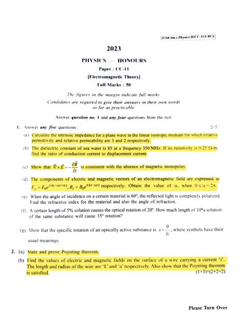 Em Theory Cc11 2023 Pdf Physical Sciences Electromagnetism