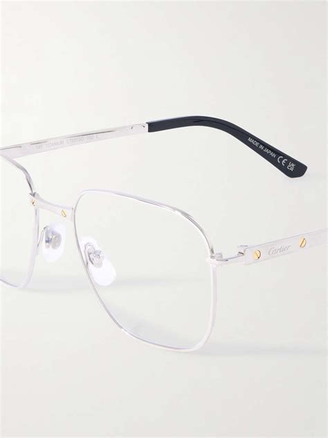 Cartier Eyewear Santos De Cartier D Frame Silver Tone Titanium Optical