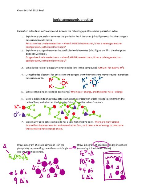 More Ionic Compounds Practice Answers Chem 161 Fall 2021 Buell Ionic
