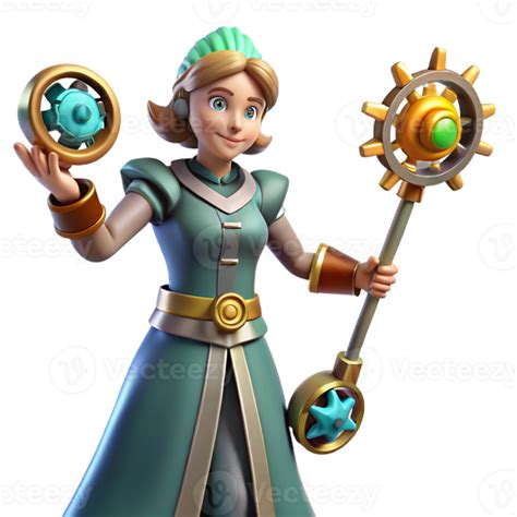 Dramatic Creative 3d Render Of Female Inventor With Gadgets Original