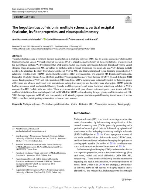 The Forgotten Tract Of Vision In Multiple Sclerosis Vertical Occipital