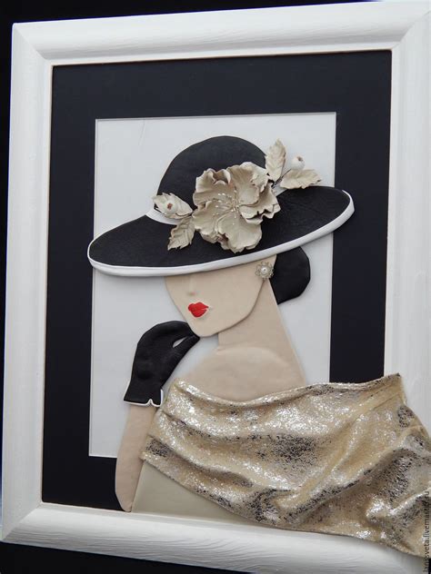 Картина из кожи Дама в шляпе. Объемная картина из кожи в интернет ...
