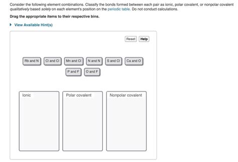 solved consider the following element combinations classify