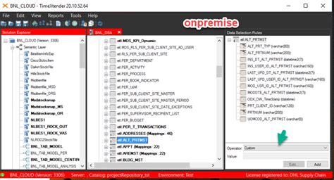 unable to use custom data selection rule on odx table in a dsa mapping