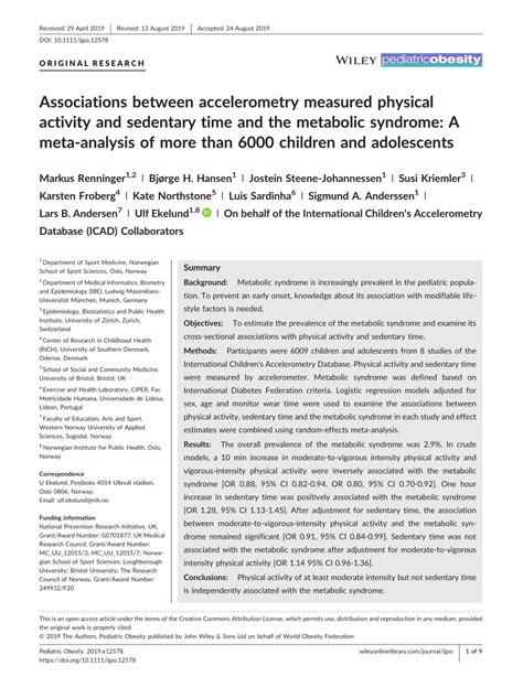 Pdf Associations Between Accelerometry Measured Physical Activity And Sedentary Time And The