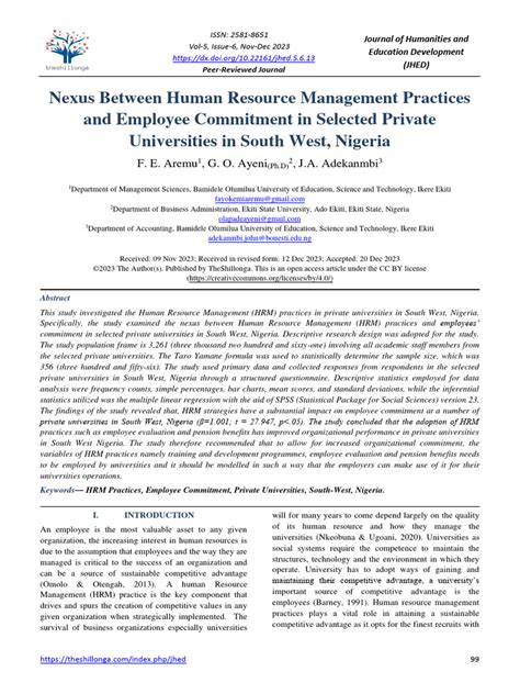 Nexus Between Human Resource Management Practices And Employee Commitment In Selected Private
