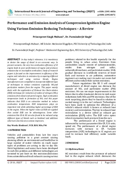 Pdf Performance And Emission Analysis Of Compression Ignition Engine