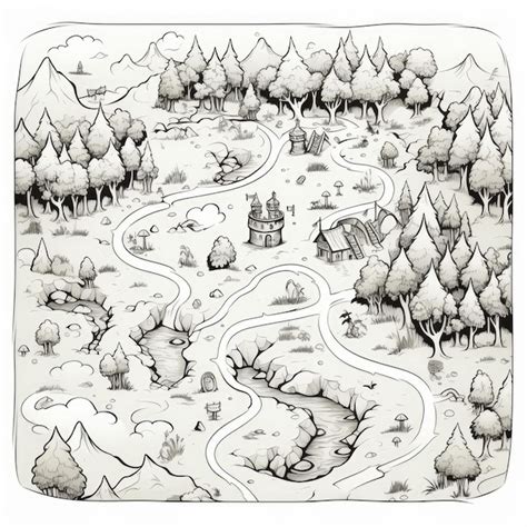 Premium AI Image Unraveling The Mysteries A Simple Outline Treasure Map Coloring Adventure In