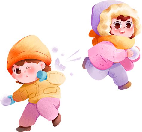 儿童冬令营手绘场景插画 打雪仗