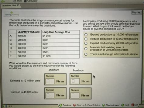 solved print calculator question 10 of 15 map the table