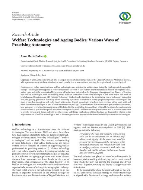 Pdf Welfare Technologies And Ageing Bodies Various Ways Of Practising Autonomy