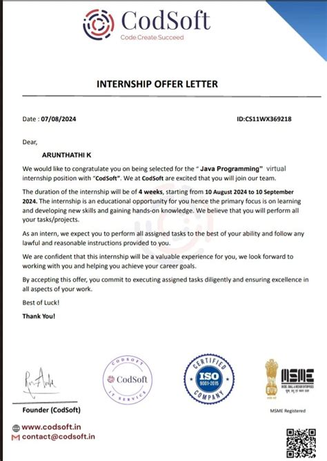 Arunthathi Kumar On Linkedin Codsoft